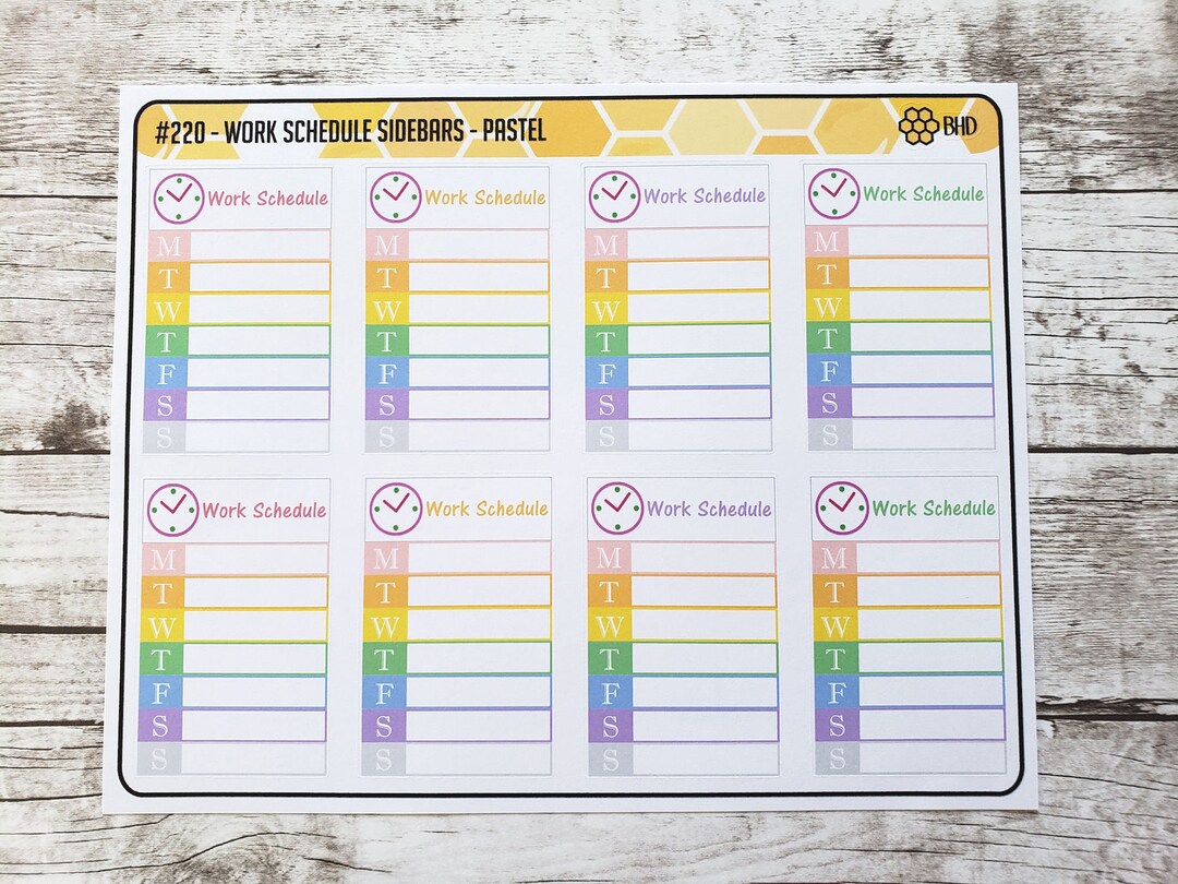 Rainbow Weekly Work Schedule Sidebars (set of 8) Item #220 - Etsy