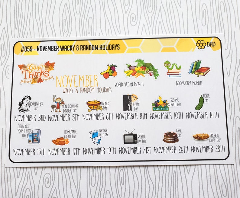 November Wacky & Random Holiday Stickers (set of 16) Item #059 - Etsy