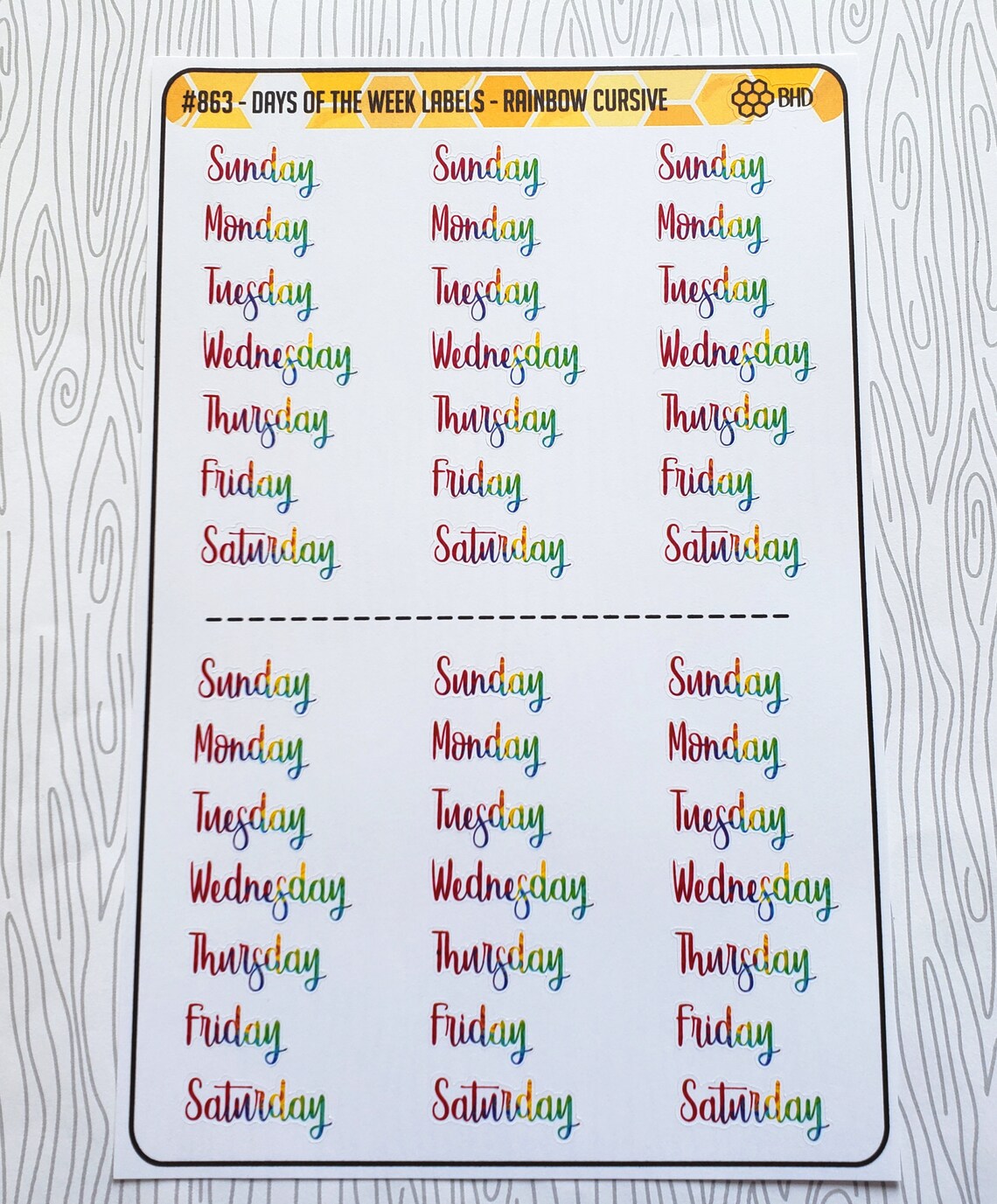 Days of the Week Labels // Rainbow Cursive (set of 42) Item #863 - Etsy