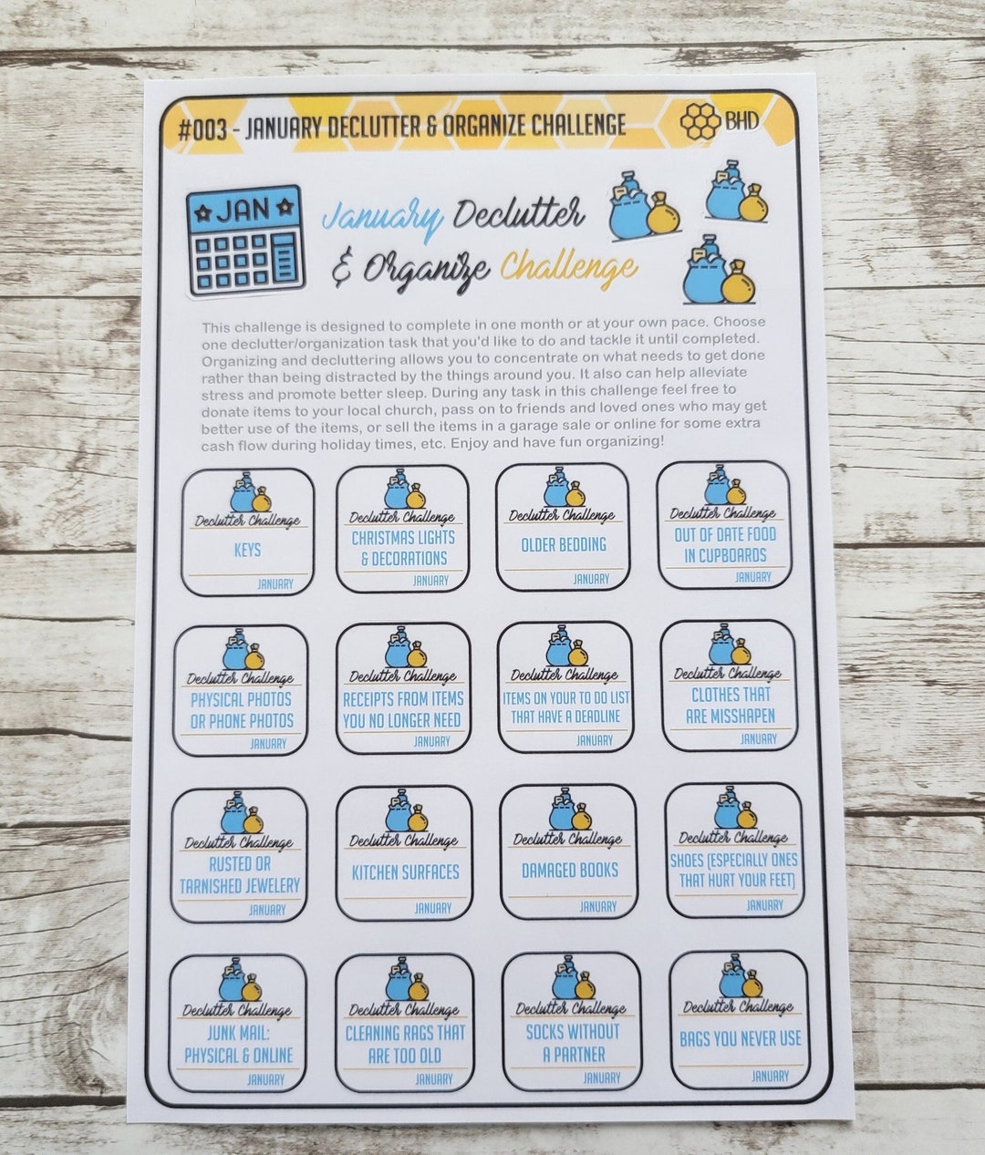 January Declutter & Organize Challenge (set of 1 Sheet) Item #003 - Etsy