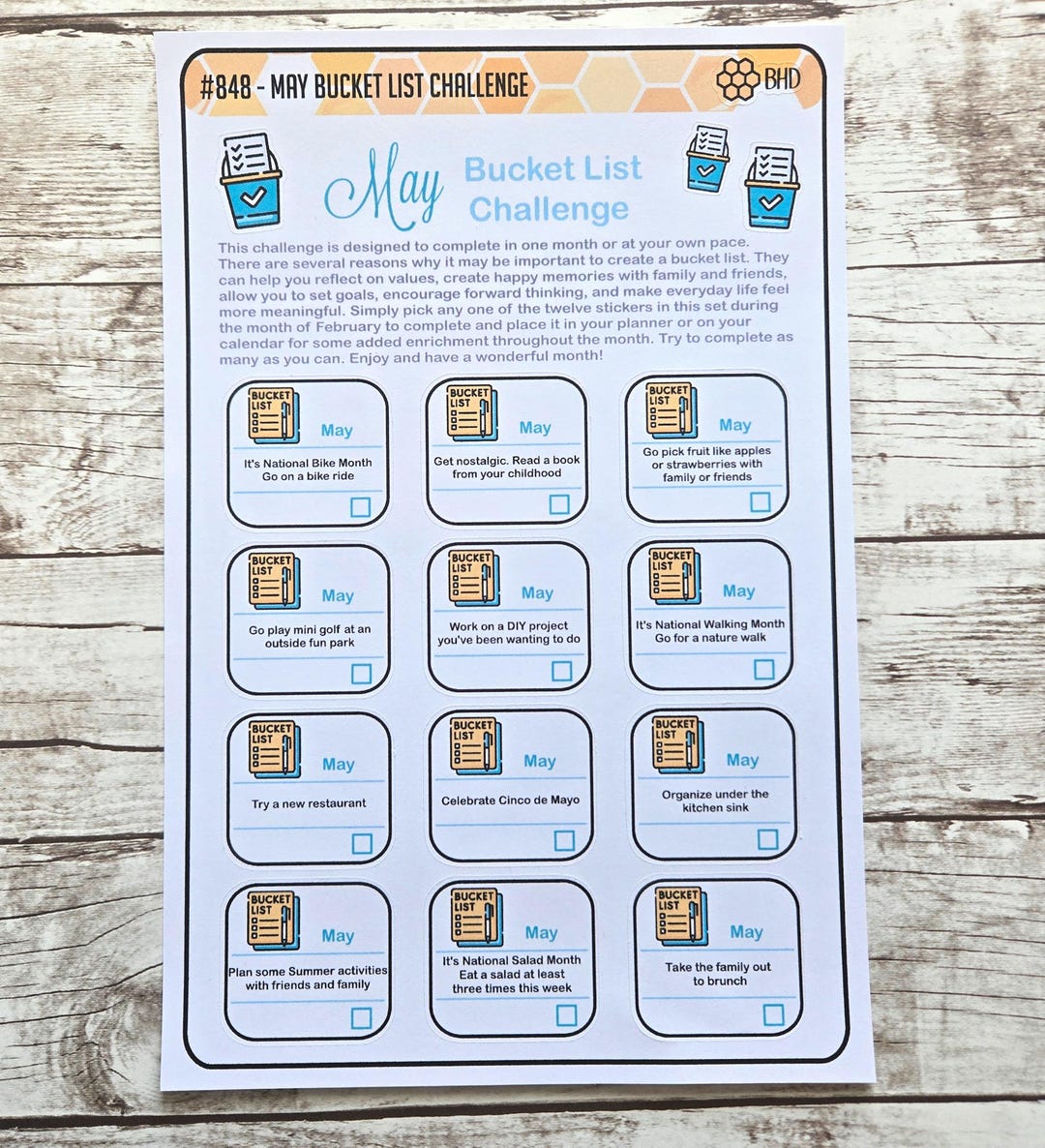 May Bucket List Challenge Stickers (set of 1 Sheet) Item #848 - Etsy