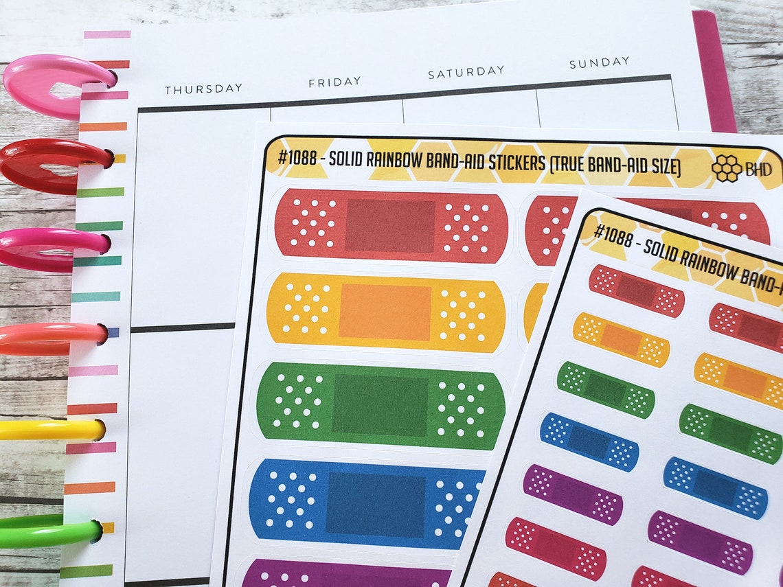 Solid Rainbow Band-aid STICKERS // Not Real Bandaids set of - Etsy UK