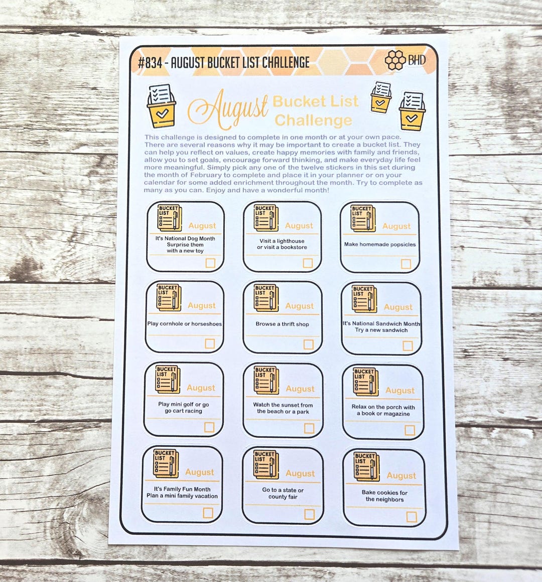August Bucket List Challenge Stickers (set of 1 Sheet) Item #834 - Etsy