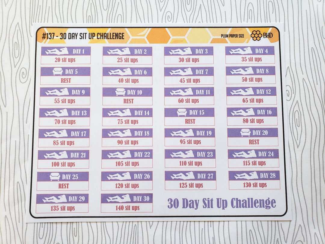 Fitness // 30 Day Sit up Challenge (set of 30) Item #137 - Etsy