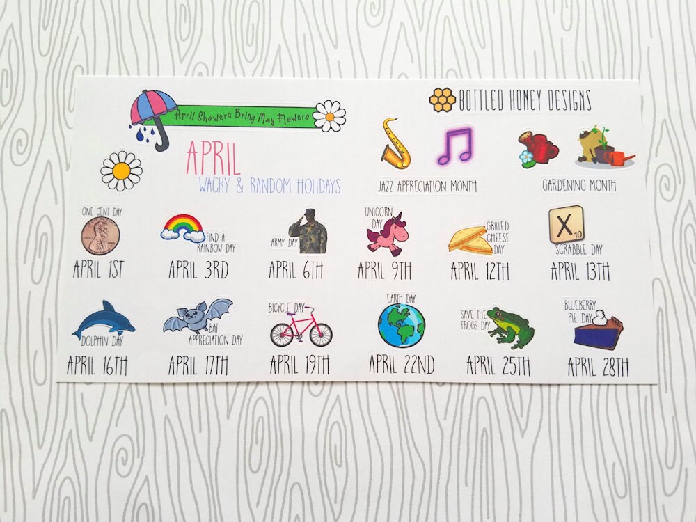 April Wacky & Random Holiday Stickers Set of 16 Item 163 | Etsy