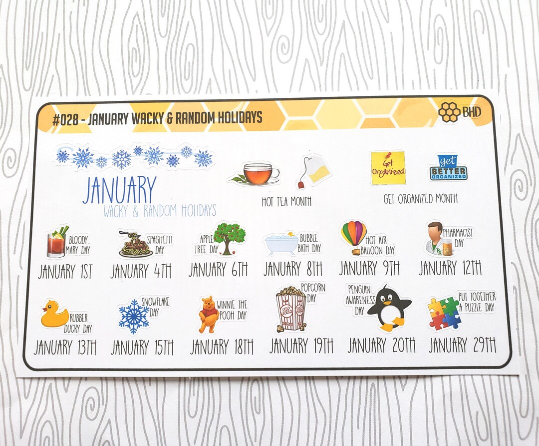 January Wacky & Random Holiday Stickers (set of 16) Item #028 - Etsy