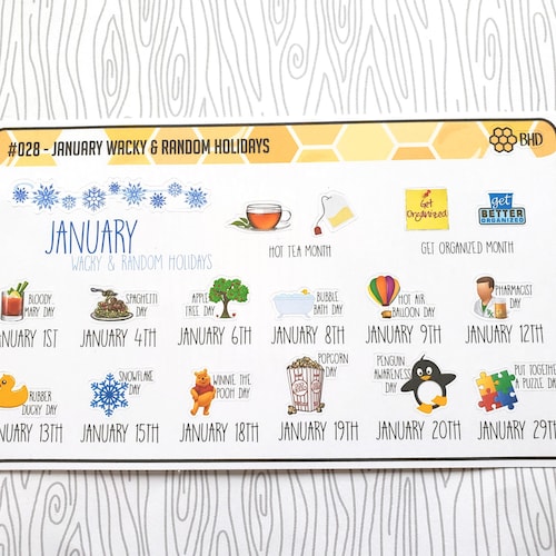 January Wacky & Random Holiday Stickers set of 16 Item 028 - Etsy