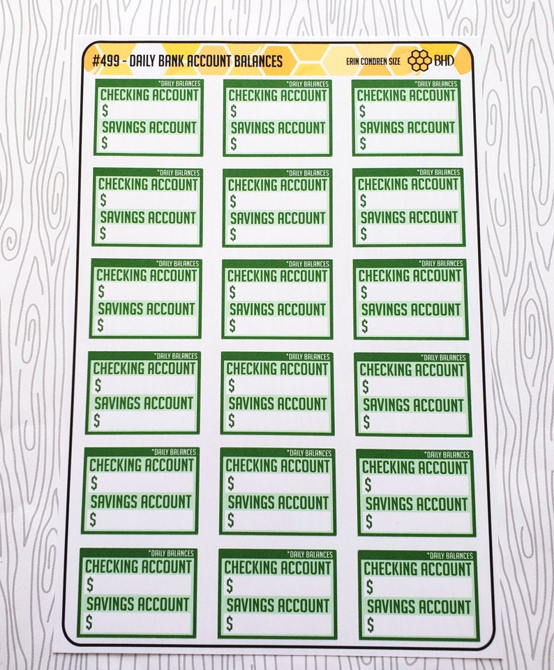 Daily Bank Account Balances Stickers (set of 18) Item #499 - Etsy