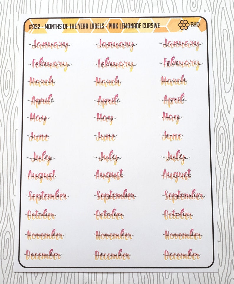 Months of the Year Labels // Pink Lemonade Cursive set of 36 - Etsy