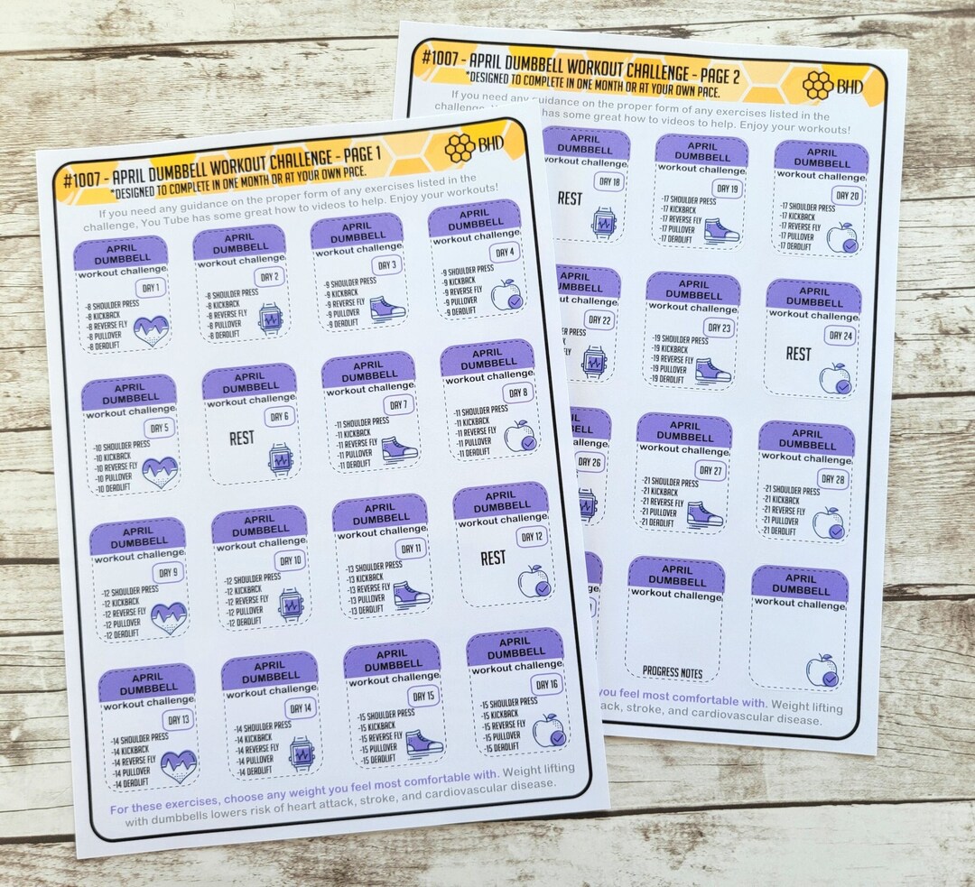 April Dumbbell Workout Challenge (set of 2 Sheets) Item #1007 - Etsy