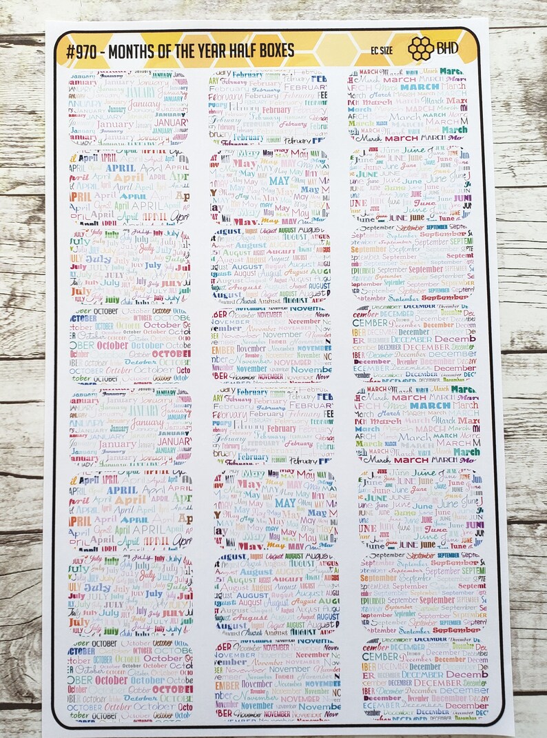 Months of the Year Half Boxes set of 24 Item 970 | Etsy