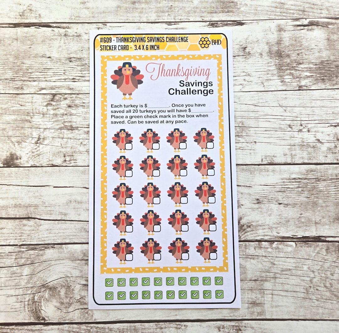 Thanksgiving Savings Challenge Sticker Card (set of 1 Sheet) Item #609 ...