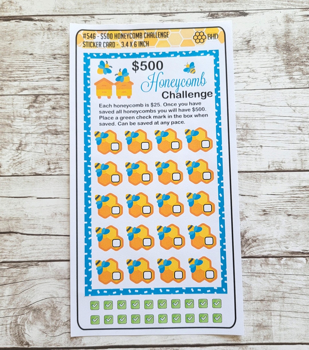 500 Dollar Honeycomb Challenge Sticker Card (set of 1 Sheet) Item #546 - Etsy