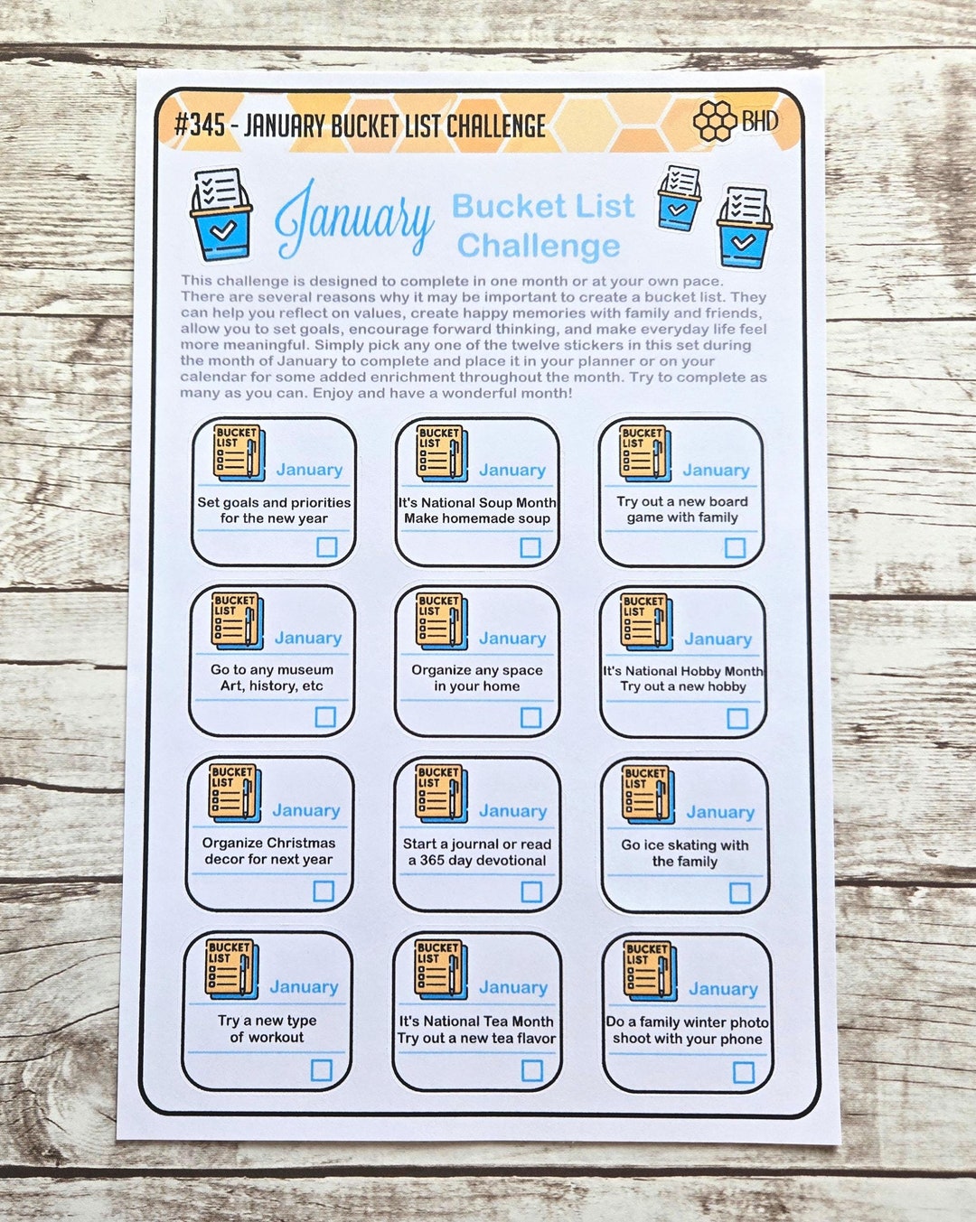January Bucket List Challenge Stickers (set of 1 Sheet) Item #345 - Etsy