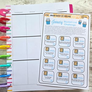 January Bucket List Challenge Stickers (set of 1 Sheet) Item #345 - Etsy