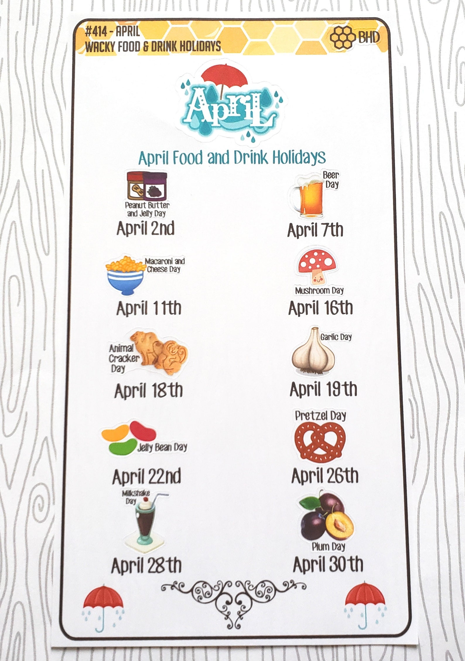 April Wacky Food & Drink Holidays (set of 11) Item #414 - Etsy Canada