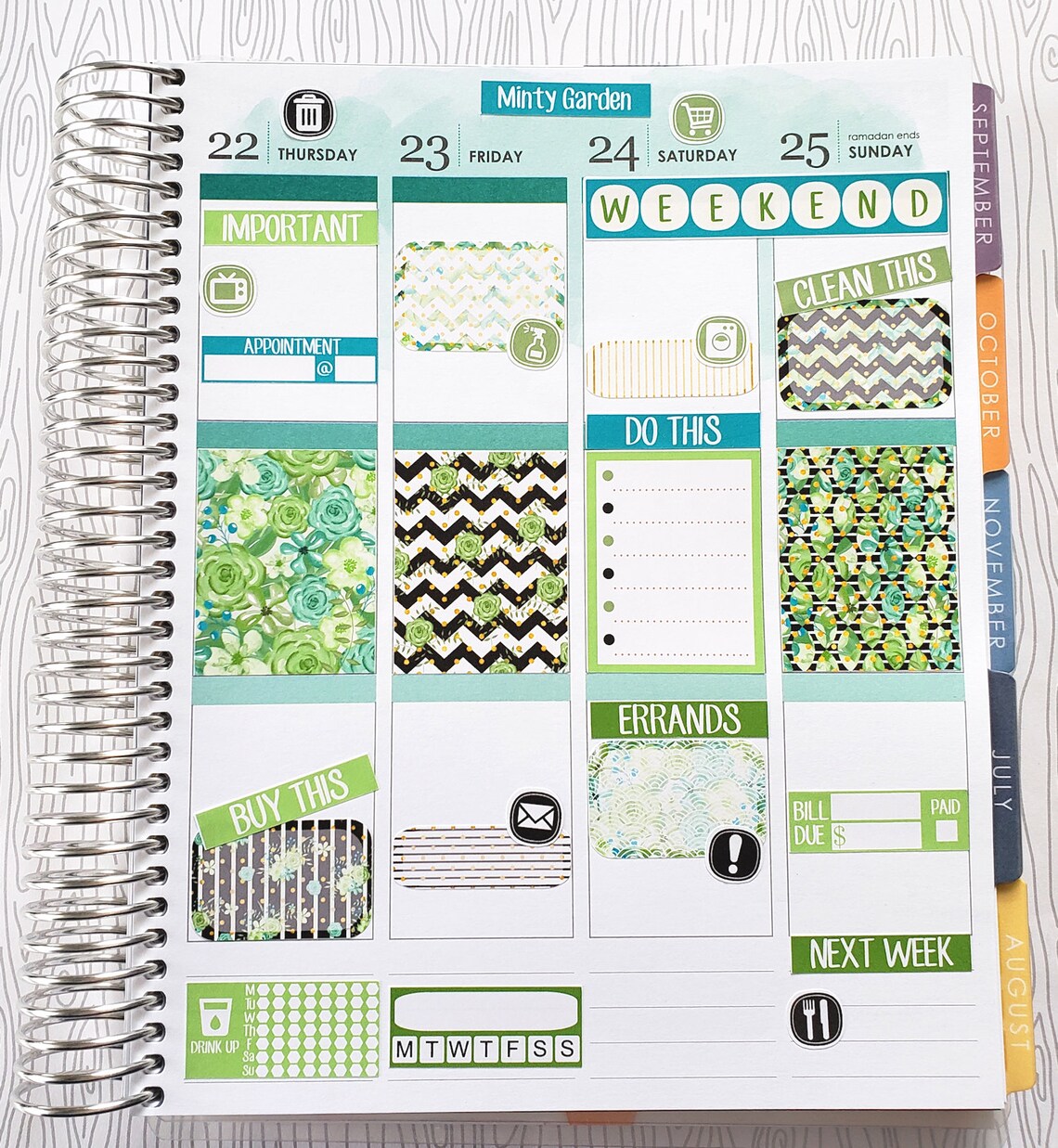 Minty Garden // Peachy Garden Minimalist Weekly Kit set of | Etsy