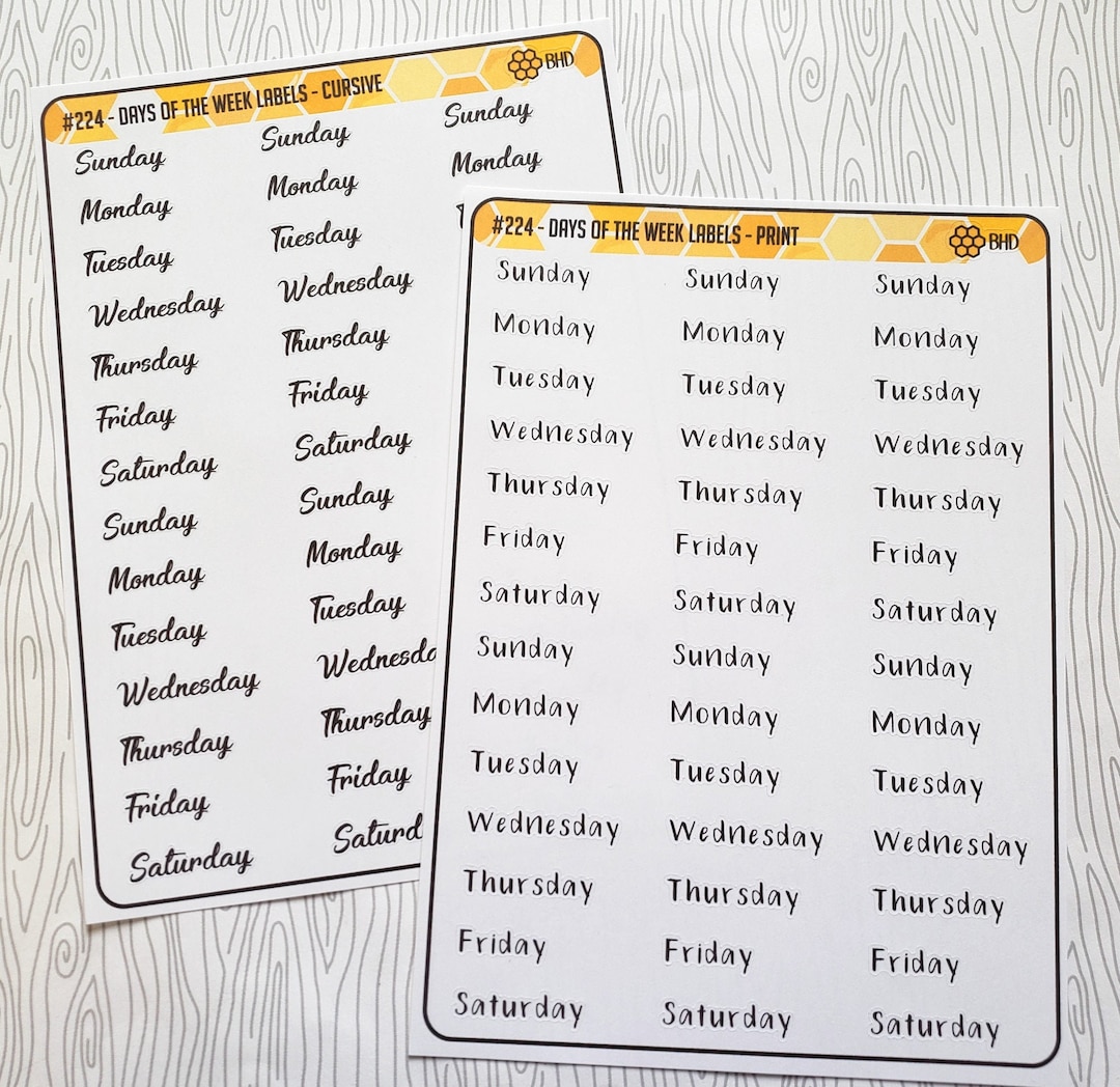 Days of the Week Labels set of 42 Item 224 - Etsy
