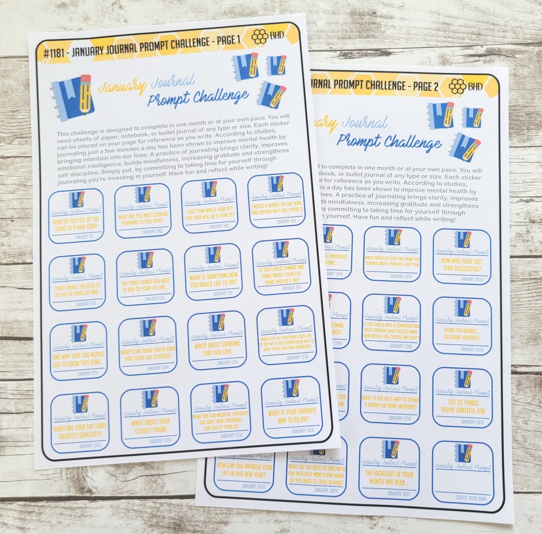 January Journal Prompt Challenge (set of 2 Sheets) Item #1181 - Etsy