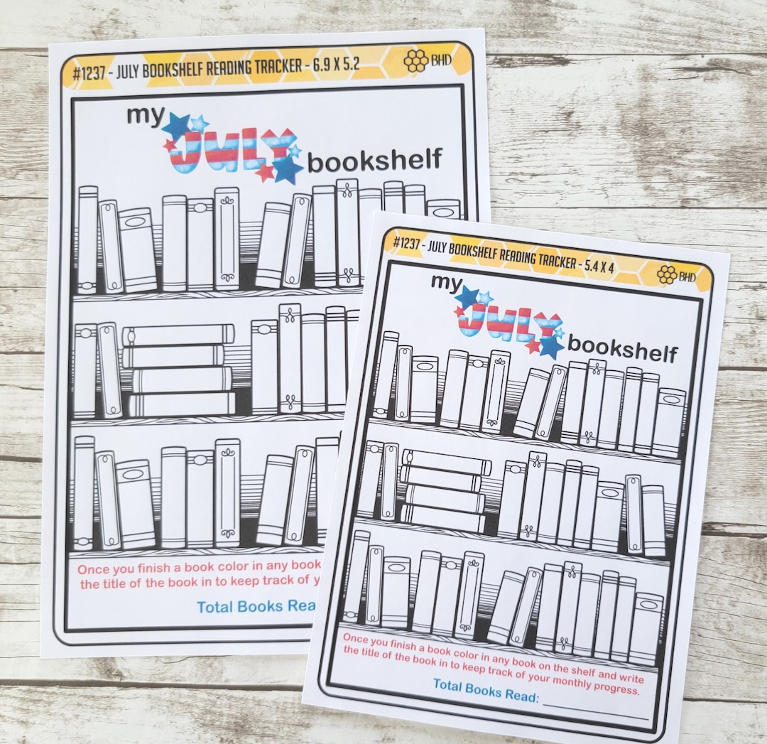 July Bookshelf Reading Tracker (1 Sheet) Item #1237 - Etsy