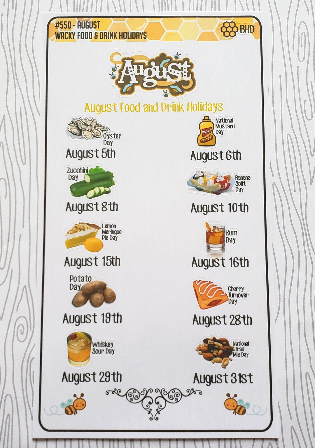 August Wacky Food & Drink Holidays (set of 11) Item #550 - Etsy