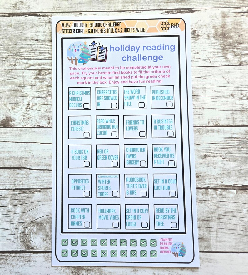 Holiday Reading Challenge Sticker Card (set of 1 Sheet) Item #047 - Etsy