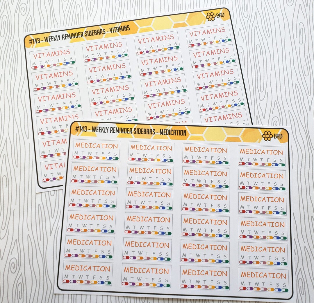 Medication Reminder // Vitamin Reminder Weekly Sidebars (set of 24 ...