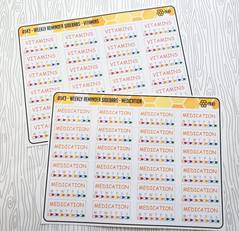Medication Reminder // Vitamin Reminder Weekly Sidebars set | Etsy