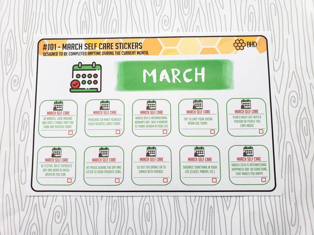 March Self Care Stickers (set of 12) Item #101 - Etsy