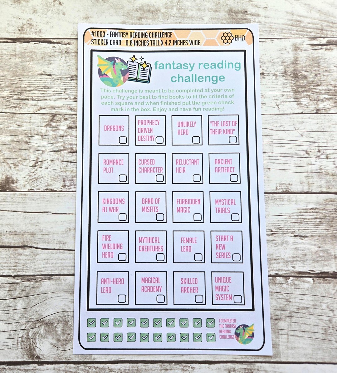 Fantasy Reading Challenge Sticker Card (set of 1 Sheet) Item #1063 - Etsy