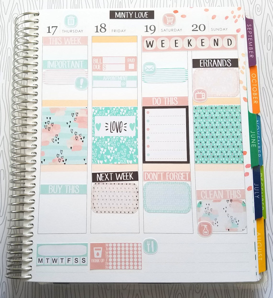 Minty Love Minimalist Weekly Kit set of 32 Item 647 - Etsy