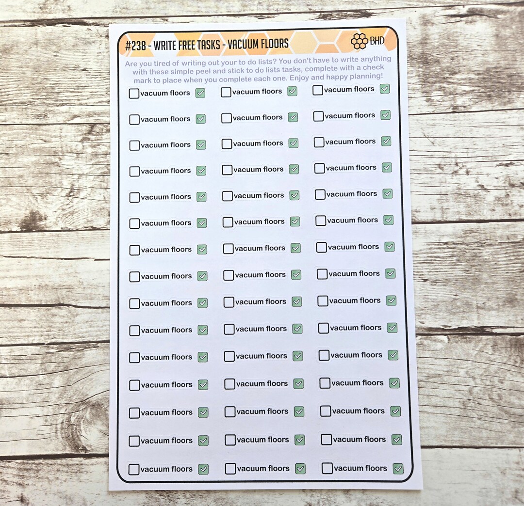 Write Free Tasks / Vacuum Floors Stickers (set of 45) Item #238 - Etsy
