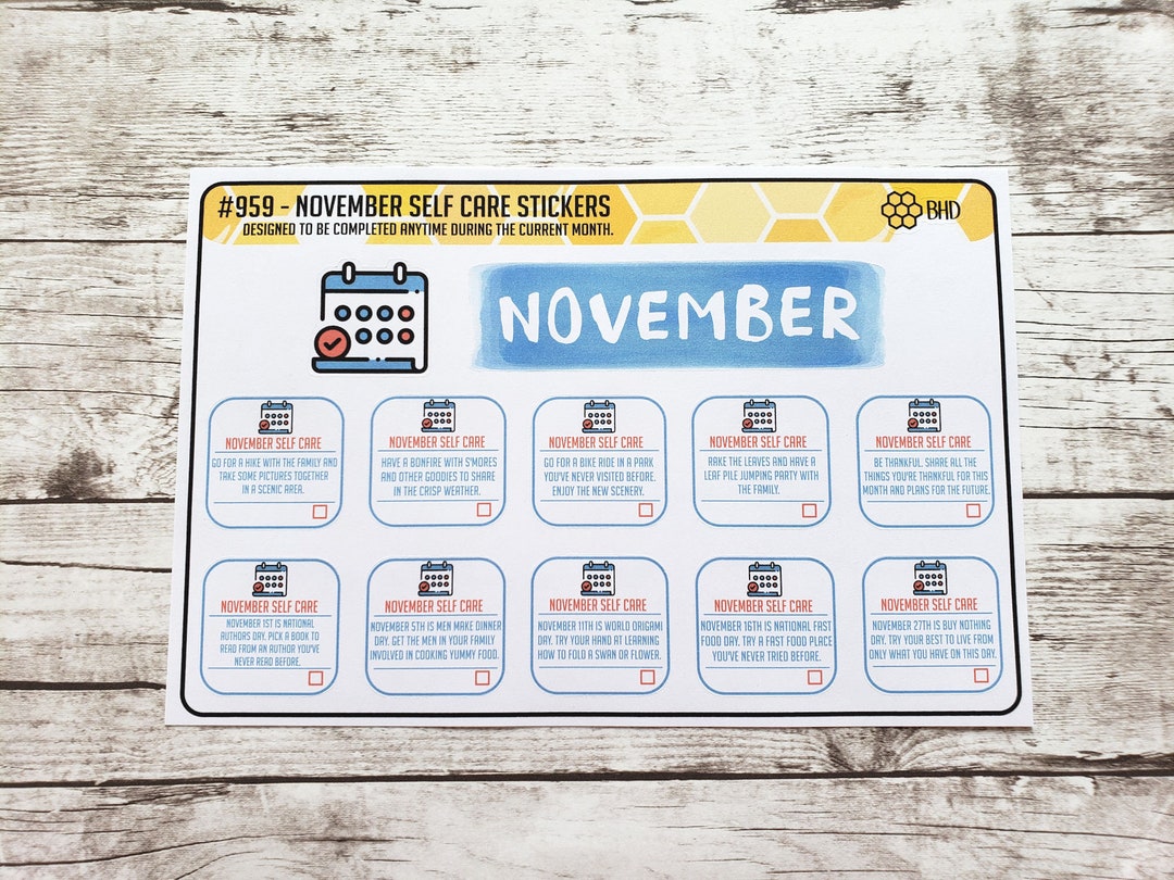 November Self Care Stickers (set of 12) Item #959 - Etsy