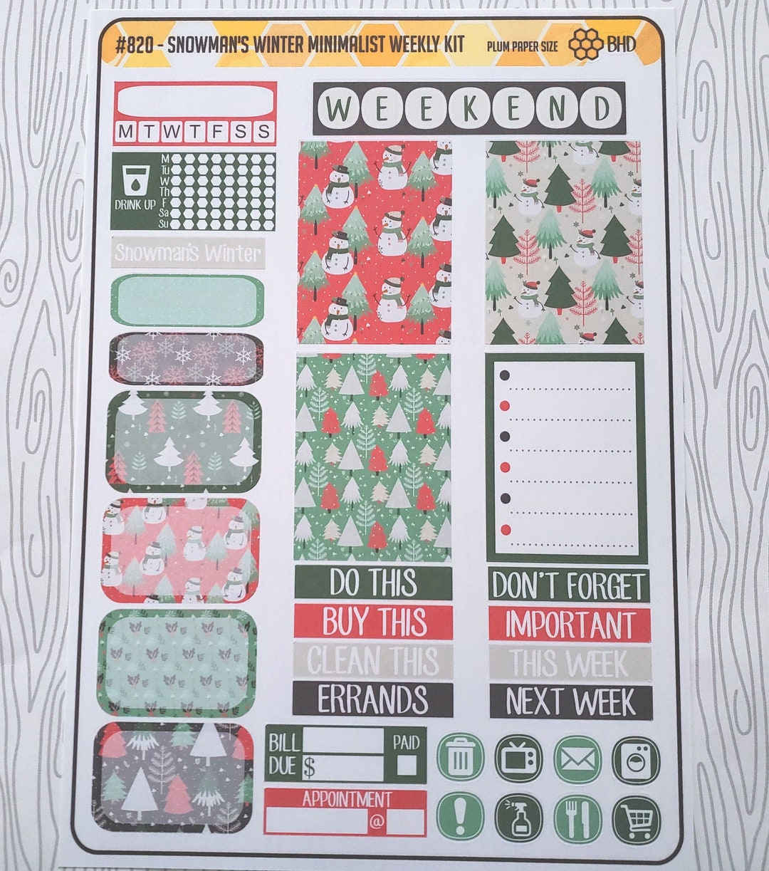 Snowman's Winter Minimalist Weekly Kit (set of 32) Item #820 - Etsy