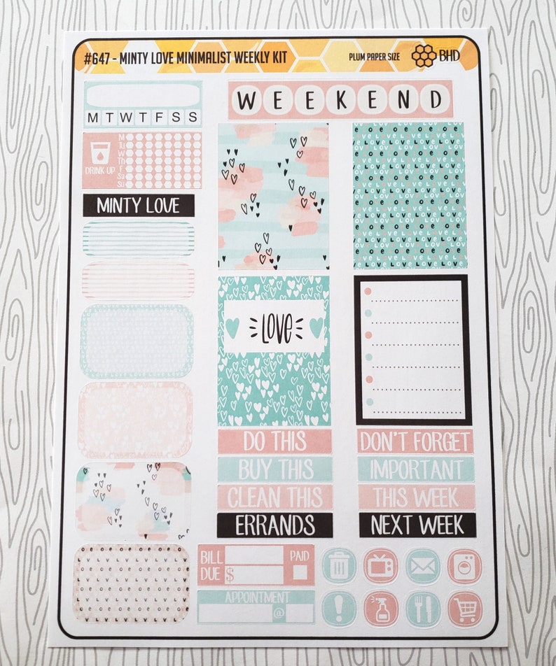 Minty Love Minimalist Weekly Kit (set of 32) Item #647 - Etsy