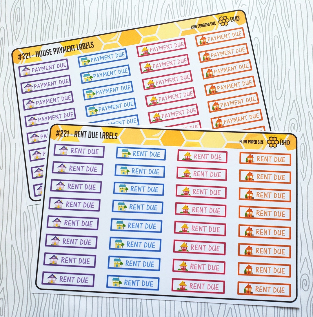 Rent Due // Payment Due Labels (set of 32) Item #221 - Etsy