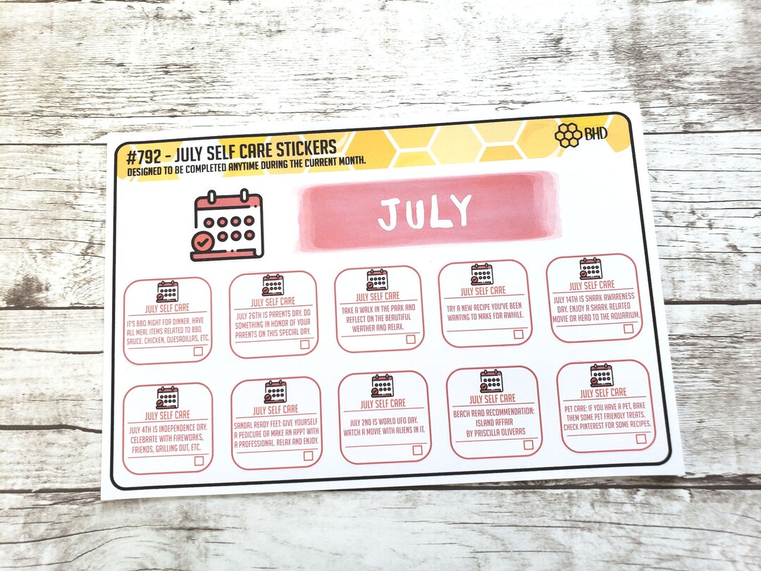 July Self Care Stickers (set of 12) Item #792 - Etsy