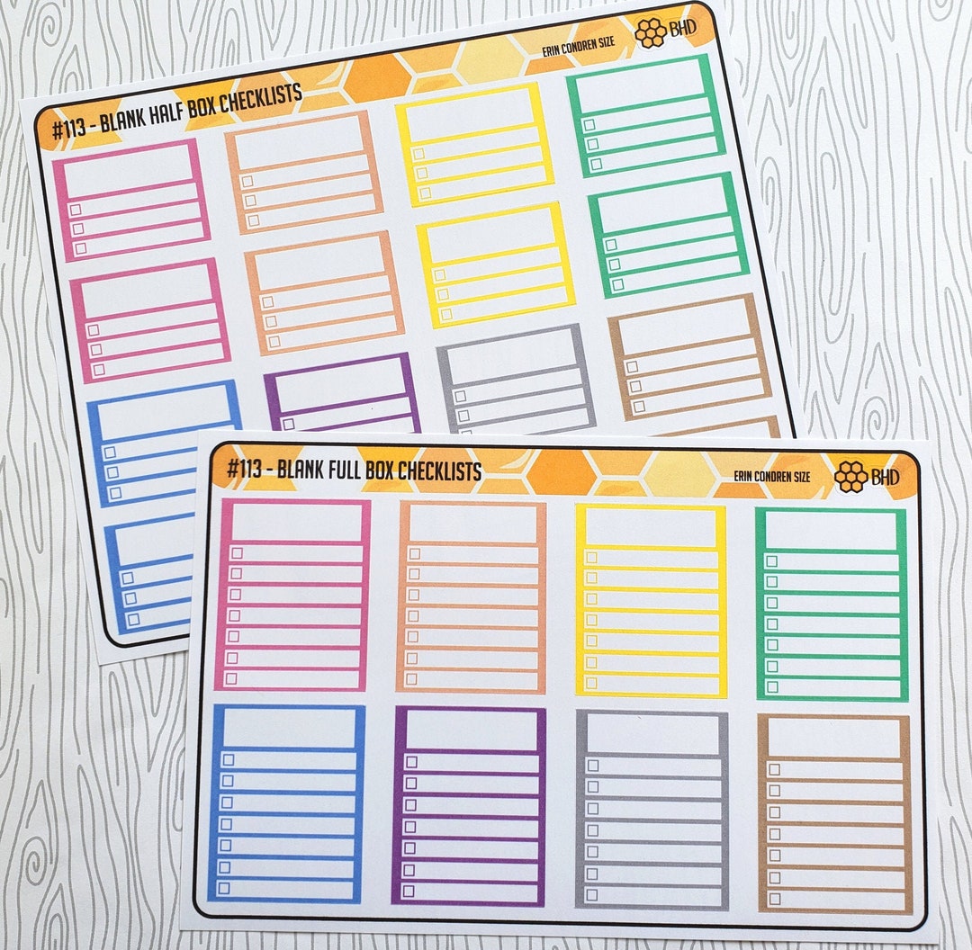 Blank Full Box // Half Box Checklists (sets of 8 or 16) Item #113 - Etsy