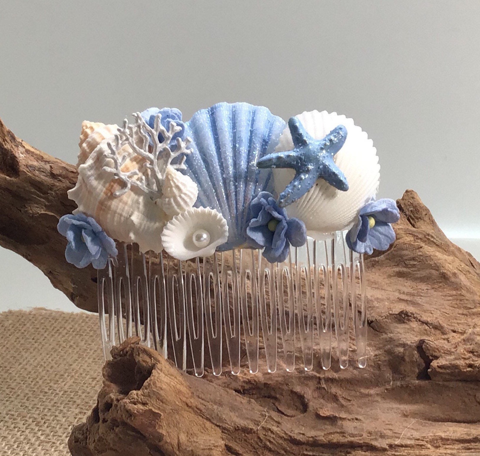 Blue Seashell Comb / Beach Seashell Comb / Beach Wedding Hair - Etsy