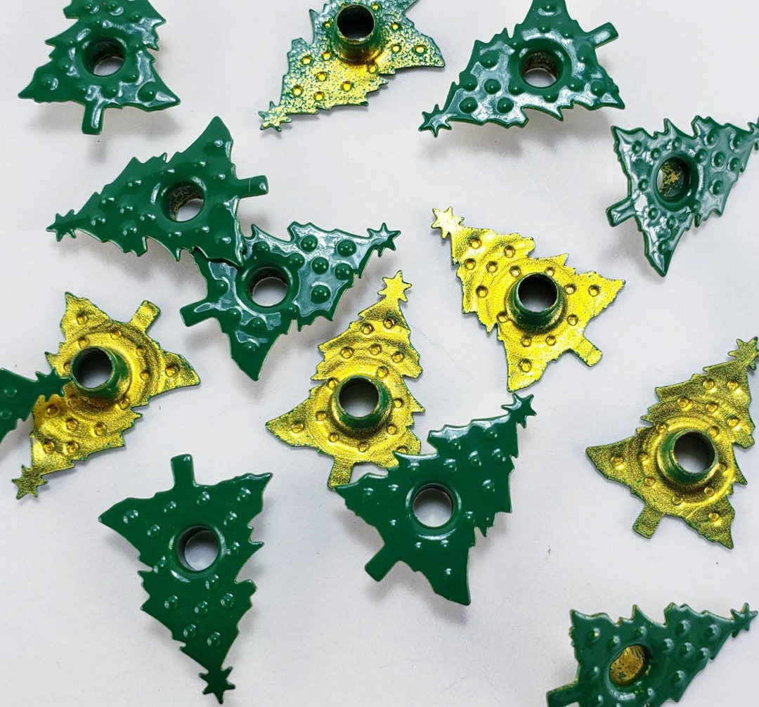 Set of 15 Embossed Christmas Tree Eyelets Green 1/8" Holiday Stamping ...