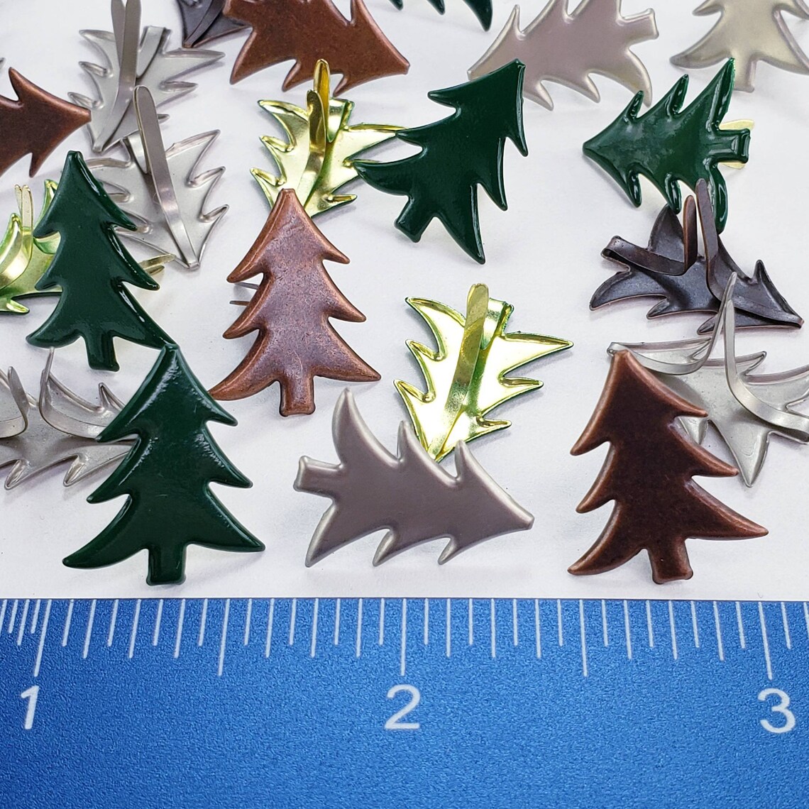 24 Christmas Tree Brads 3 Clrs Pine Trees Cardmaking Junk | Etsy