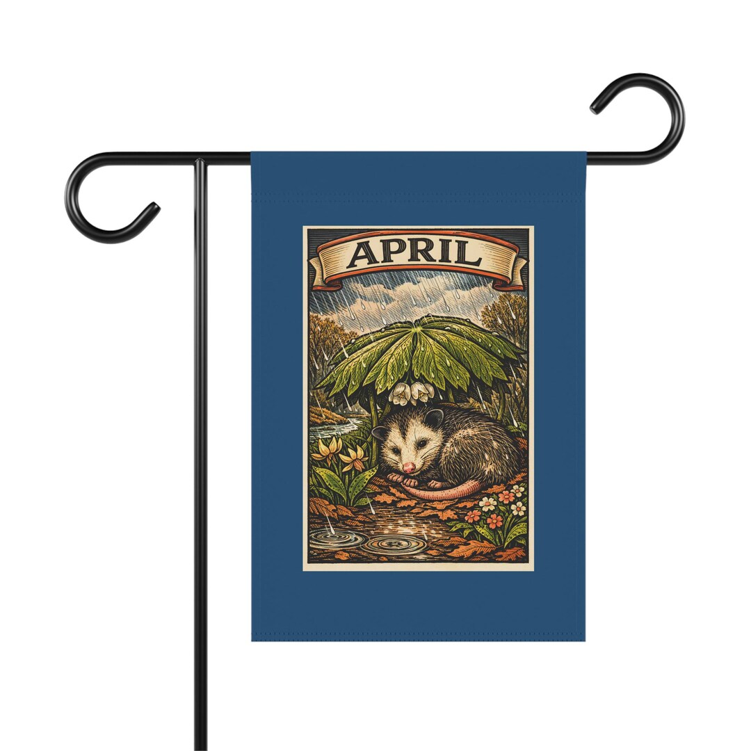 April Opossum Illustration Garden Flag | Seasonal House Banner - Etsy