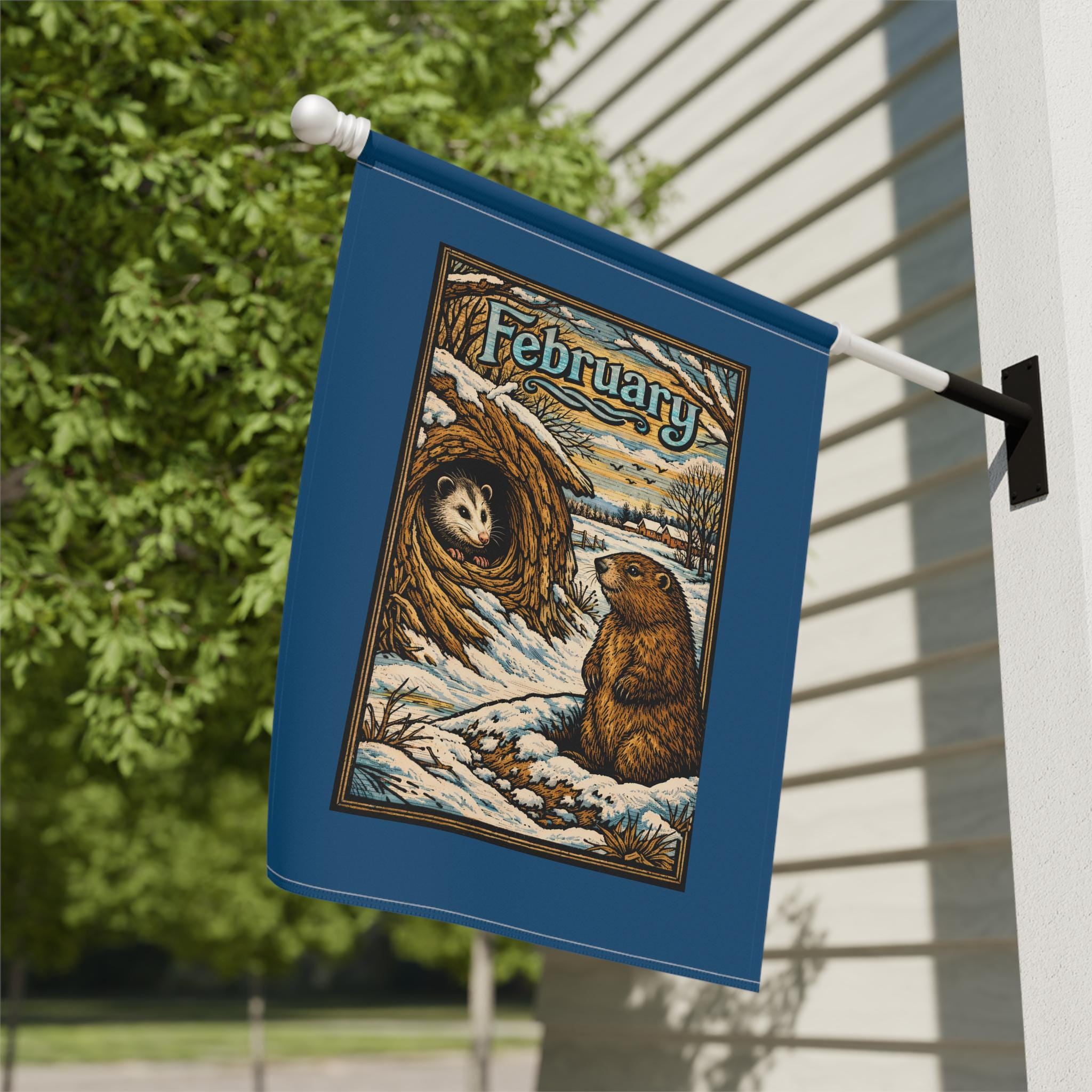 February Groundhog Garden Flag | House Banner, Winter Yard Decor - Etsy