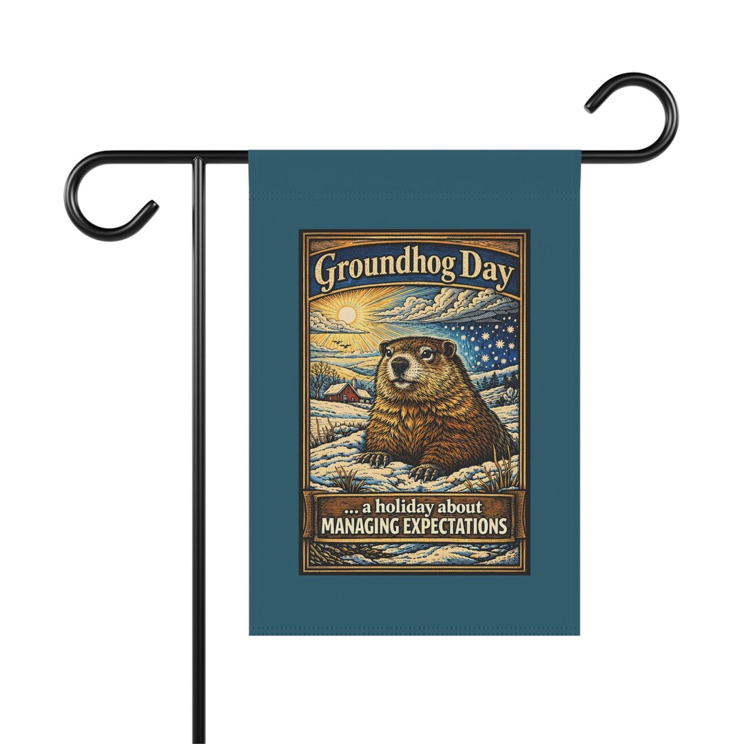Groundhog Day Illustration Garden Flag | Whimsical Yard Banner Holiday ...