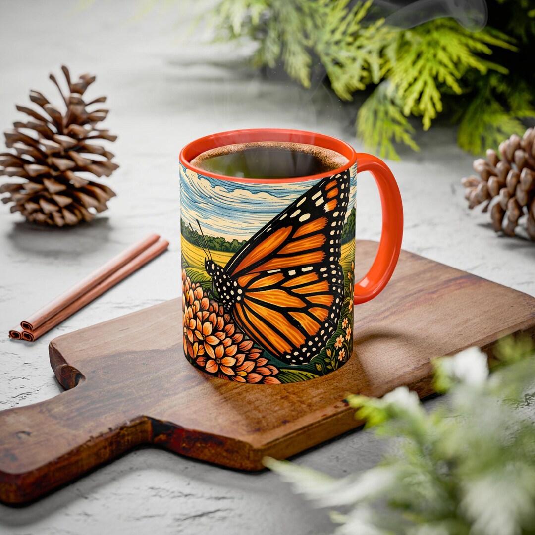 Monarch Butterfly Floral Illustration Mug | Ceramic Coffee Cup - Etsy