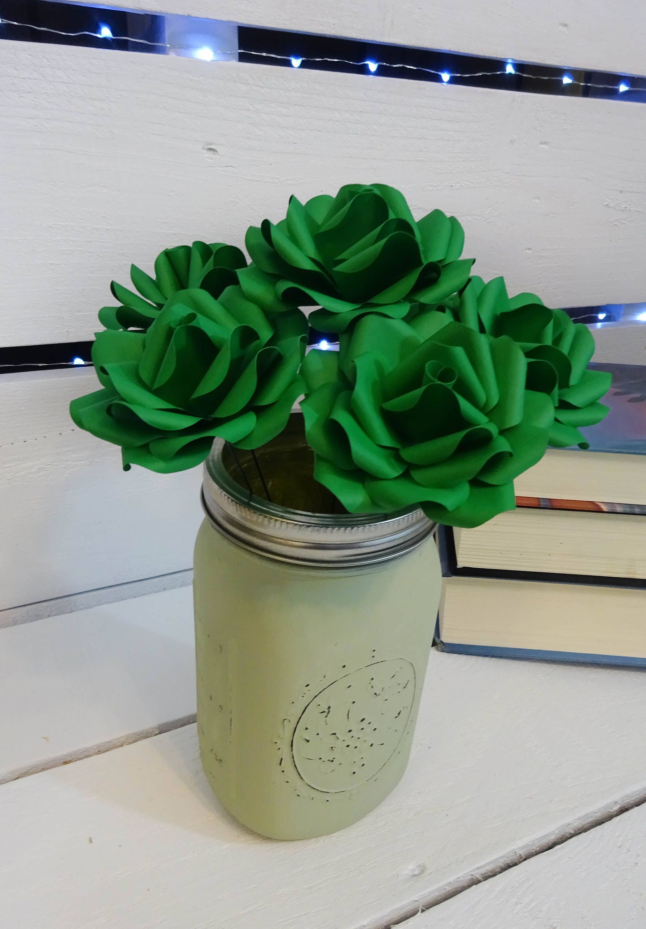 Green Paper Flowers Paper flowers with stems Paper Flower | Etsy