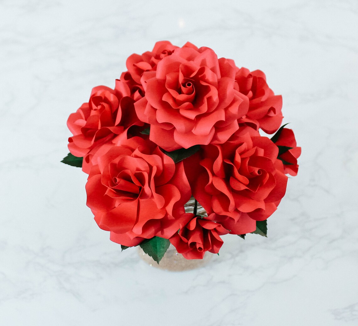 Red Paper Roses on Stems Bouquet - Valentine's Day Gift for Her - Jar ...