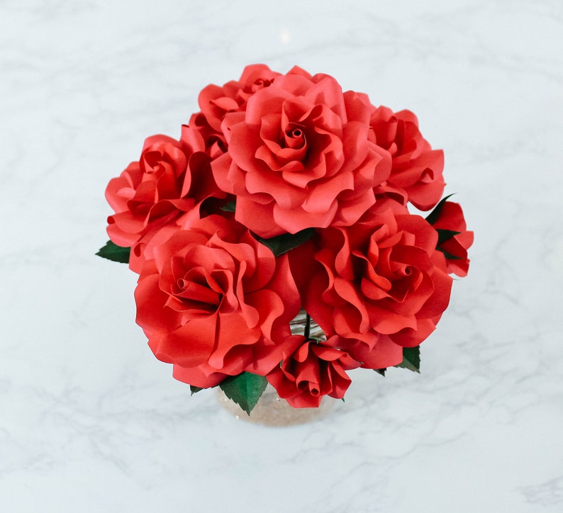 Red Paper Roses on Stems Bouquet Valentine's Day Gift - Etsy