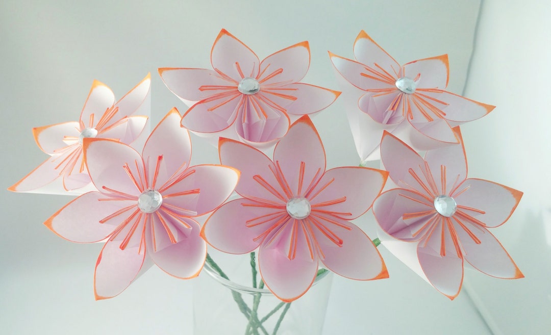 Orange Paper Flowers - Paper Flowers With Stems - Paper Flower Bouquet ...