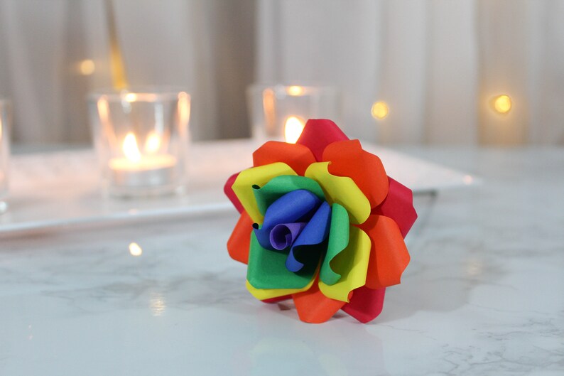 Rainbow Paper Flower Roses With Stems Paper Anniversary Gift | Etsy